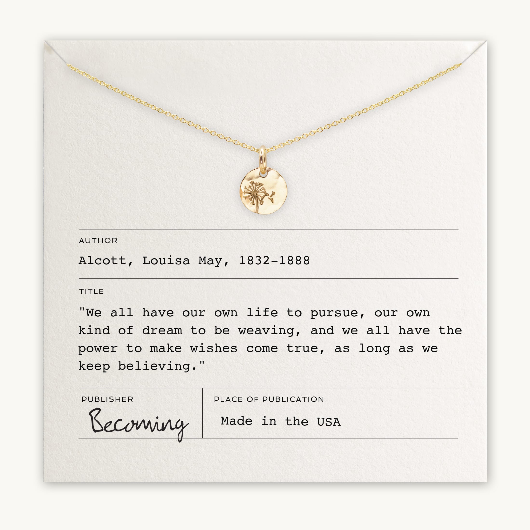 Becoming Jewelry Dandelion Wishes Necklace Silver Inspired by Louisa May Alcott Quote for Women